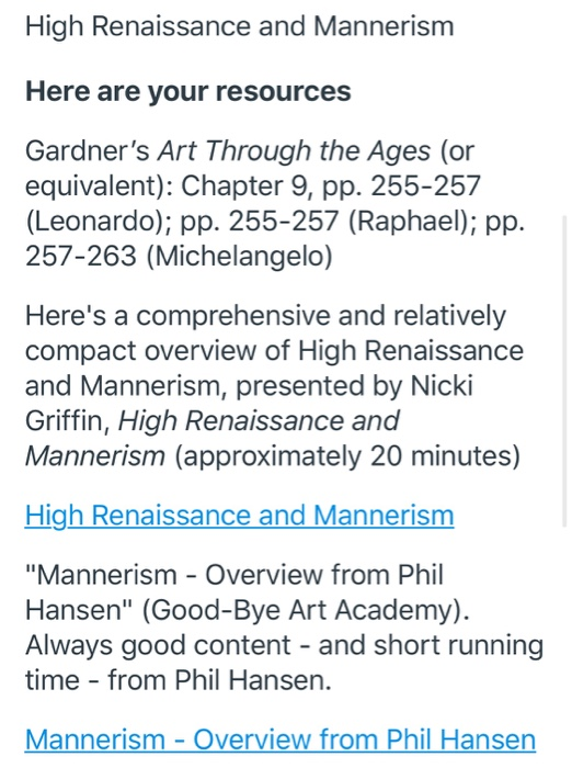 High Renaissance and Mannerism Here are your | Chegg.com