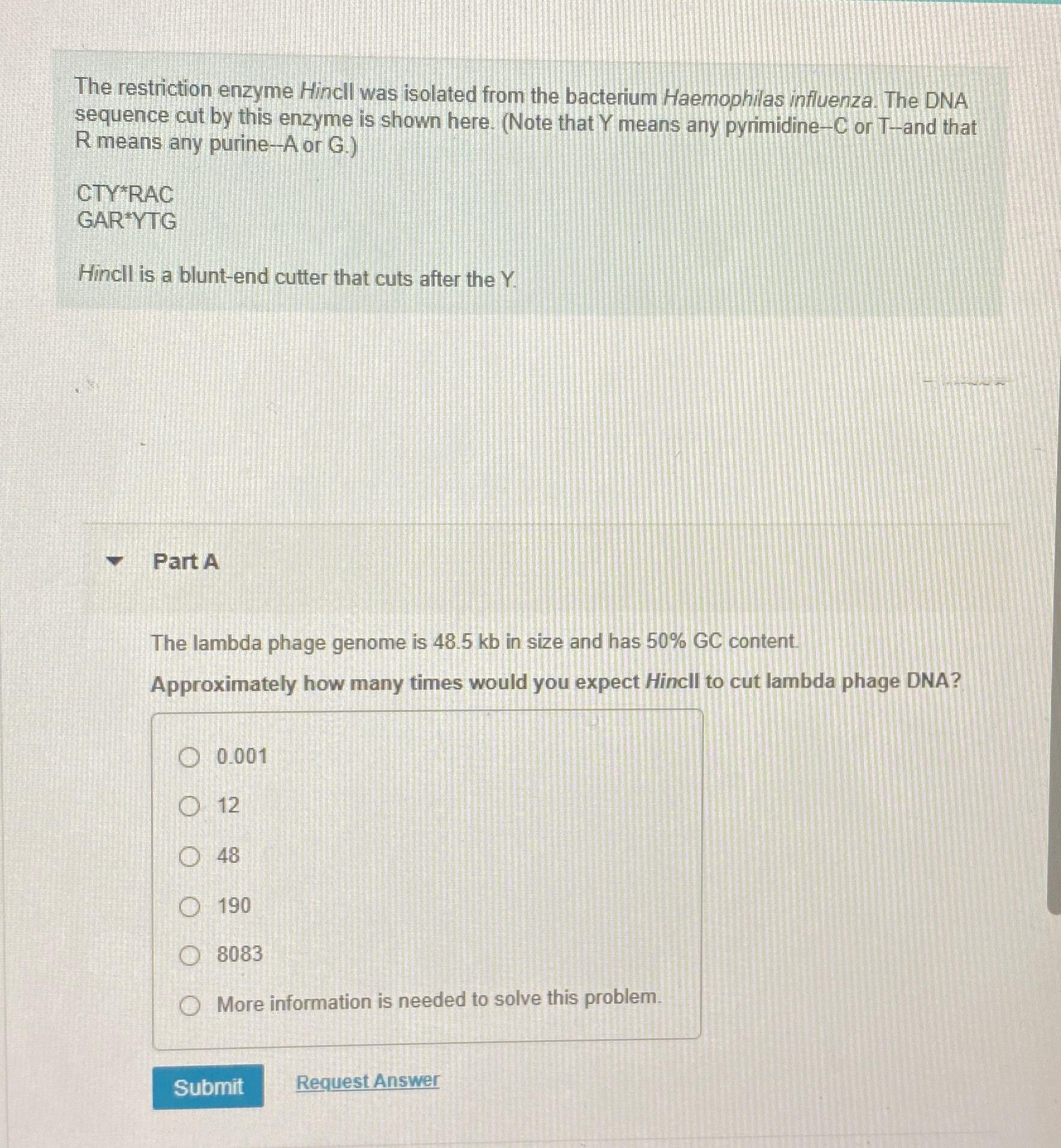 Solved The restriction enzyme Hincll was isolated from the | Chegg.com