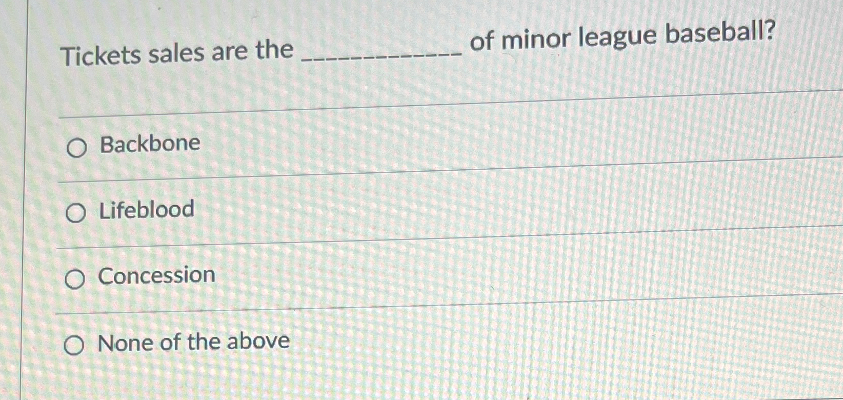 Solved Tickets sales are the ﻿of minor league | Chegg.com