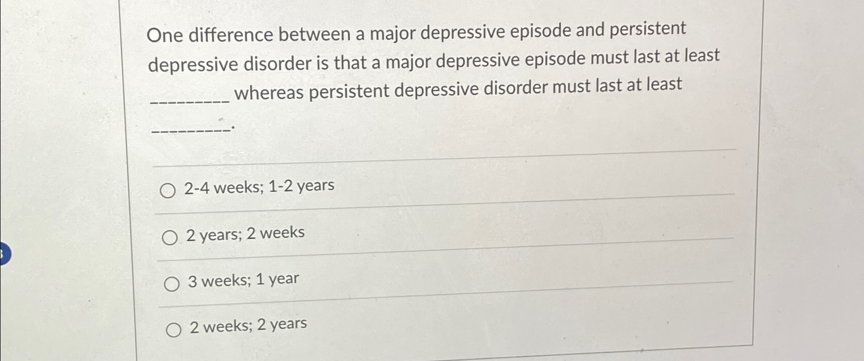 Solved One difference between a major depressive episode and | Chegg.com