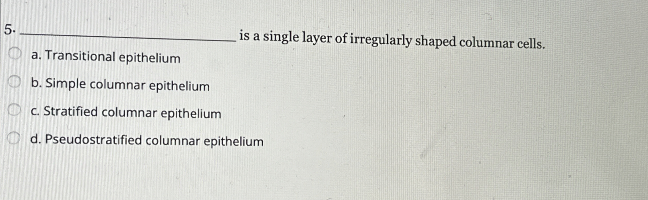 Solved 5is a single layer of irregularly shaped columnar | Chegg.com