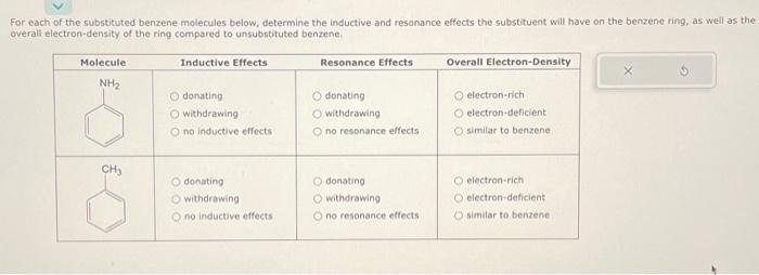 Solved For each of the substituted benzene molecules below, | Chegg.com