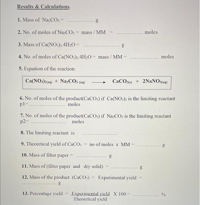 Solved Masses (g) Mass of Filter Paper Mass of Na₂CO3 Mass | Chegg.com