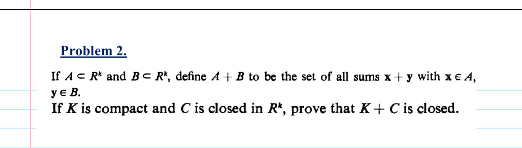 Solved Problem 2.If AsubRk ﻿and BsubRk, ﻿define A+B ﻿to be | Chegg.com