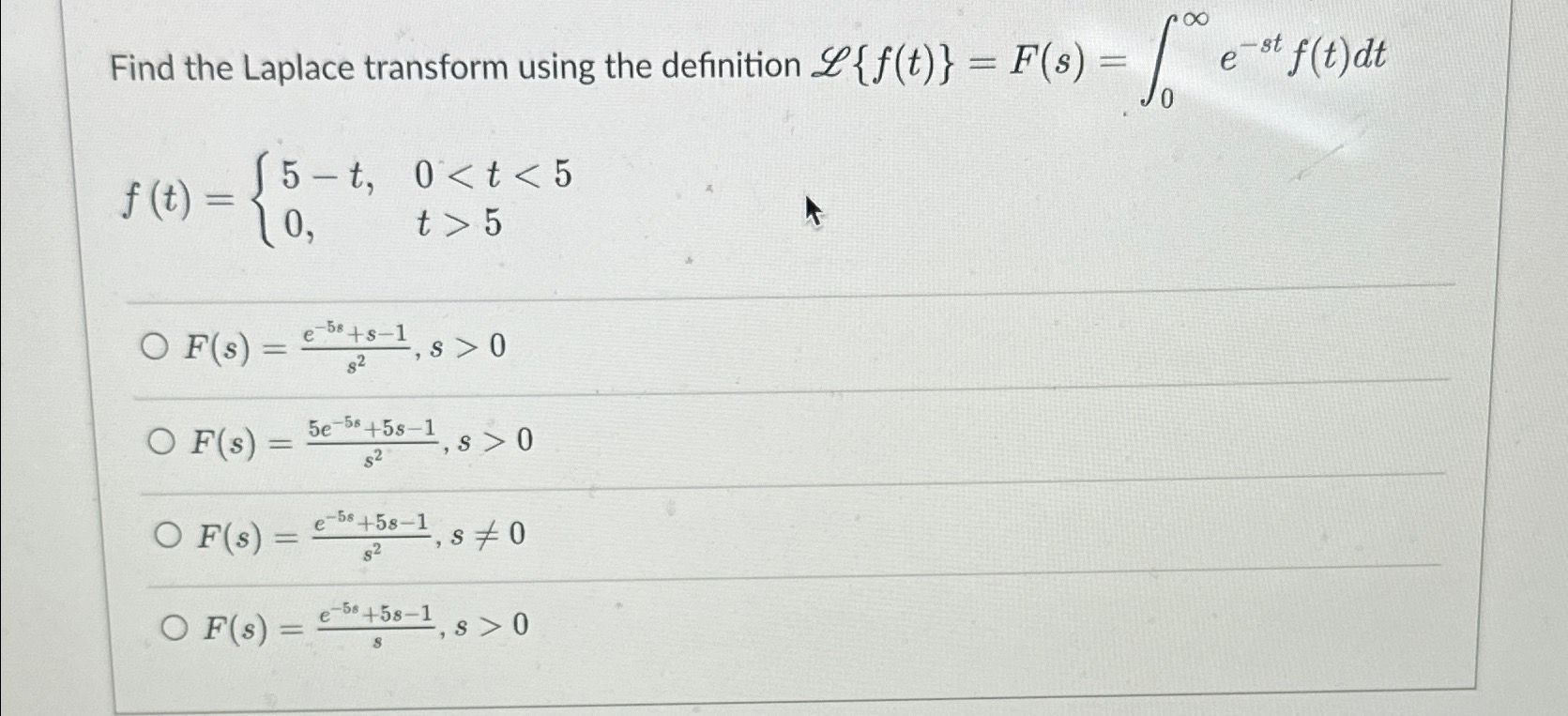 Solved Find the Laplace transform using the definition | Chegg.com