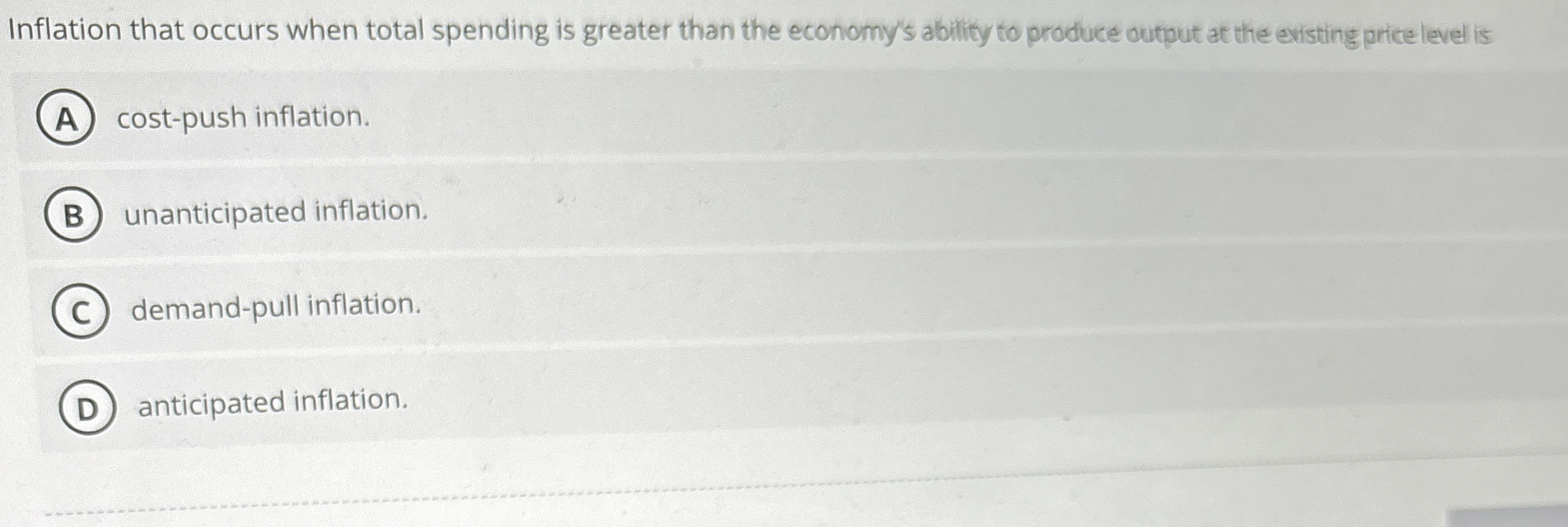 Solved Inflation that occurs when total spending is greater | Chegg.com
