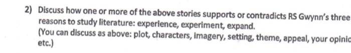 2) Discuss how one or more of the above stories | Chegg.com