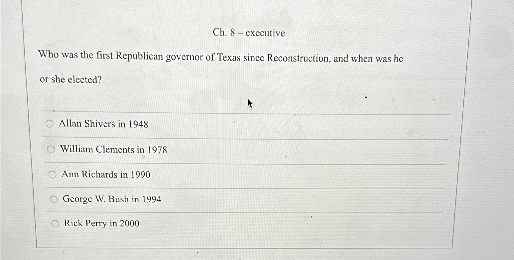 Solved Ch. 8 -executiveWho was the first Republican governor | Chegg.com