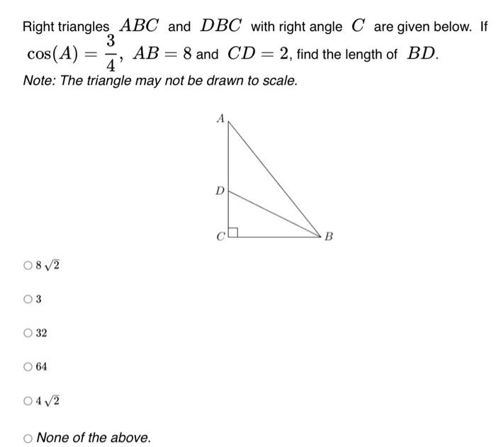 Solved Right triangles ABC and DBC with right angle Care | Chegg.com