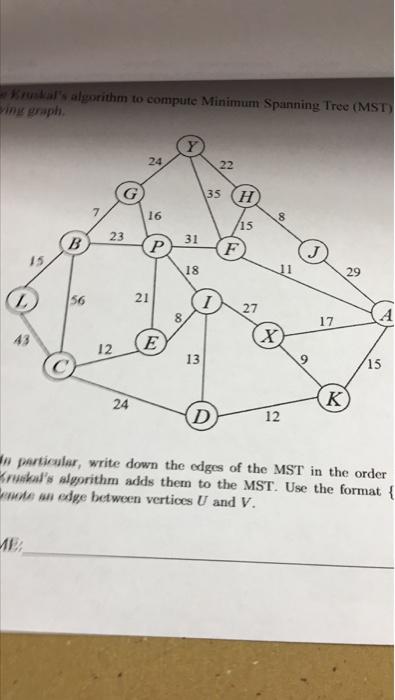 Solved skal algorithm to compute Minimum Spanning Tree (MST) | Chegg.com