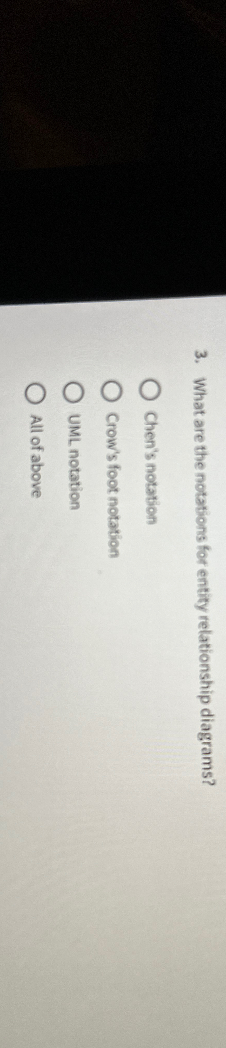 Solved What are the notations for entity relationship | Chegg.com