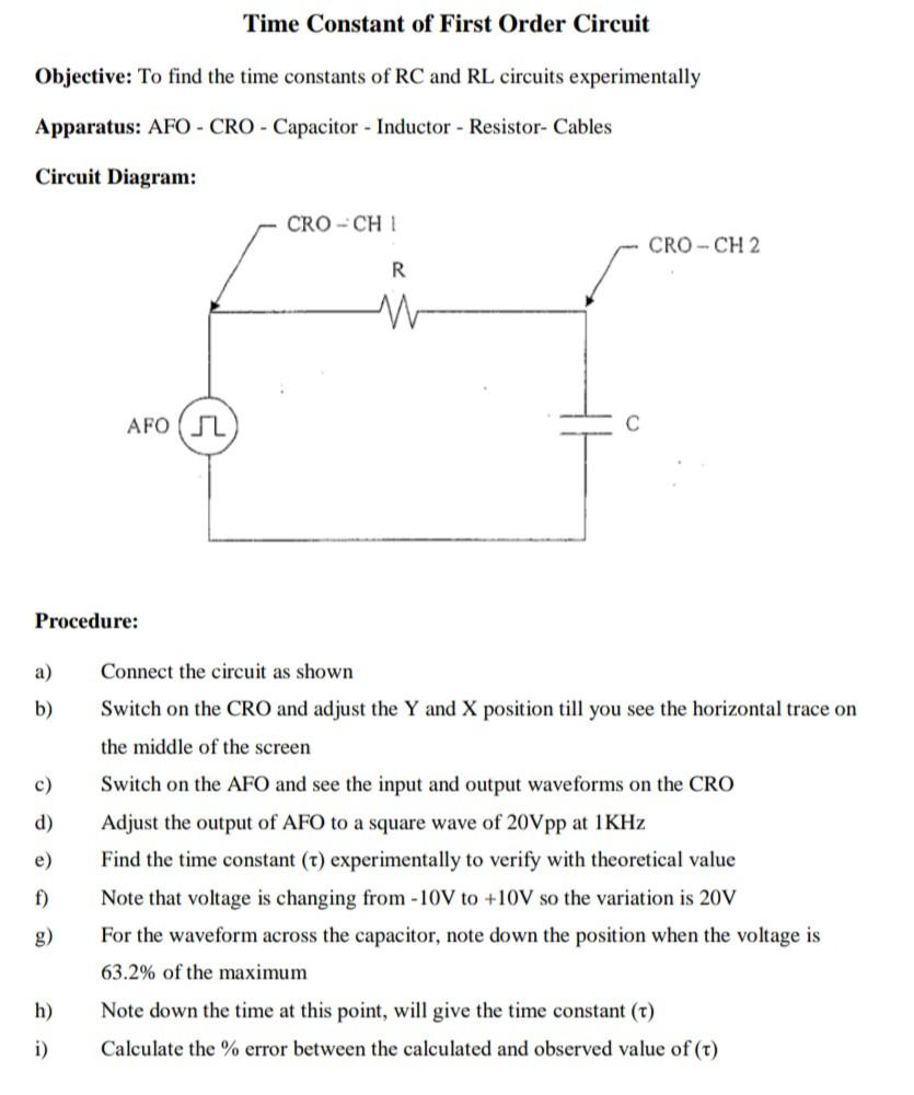 Solved Time Constant of First Order Circuit Objective: To | Chegg.com