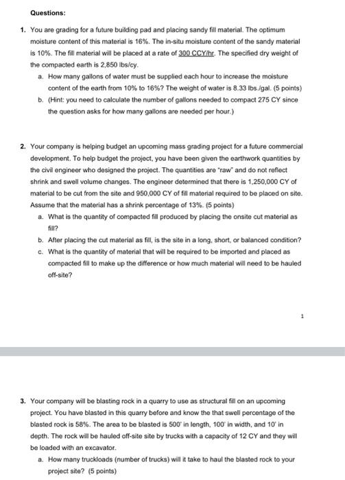 Solved Questions: 1. You are grading for a future buikding | Chegg.com