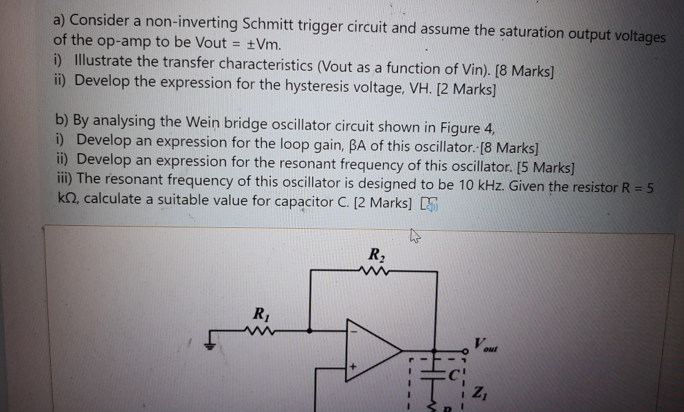 Solved a) Consider a non-inverting Schmitt trigger circuit | Chegg.com
