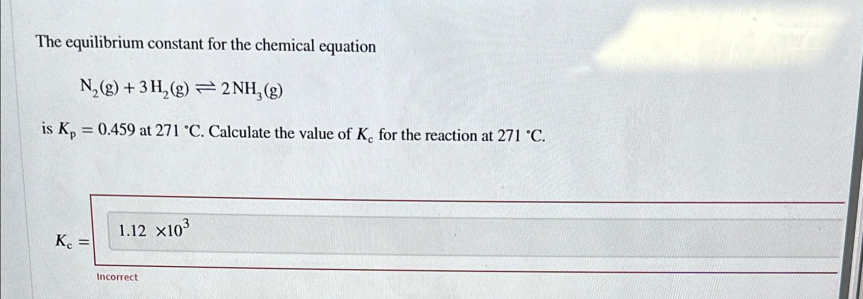 Solved The equilibrium constant for the chemical | Chegg.com