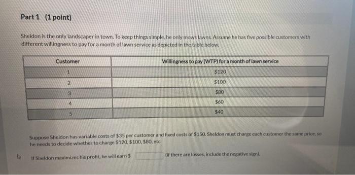 Solved Sheidon is the only landscaper in town. To keep | Chegg.com