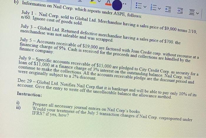 Solved EE b) Information on Nail Corp, which reports under | Chegg.com