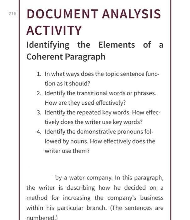 Solved DOCUMENT ANALYSIS ACTIVITY Identifying the Elements | Chegg.com