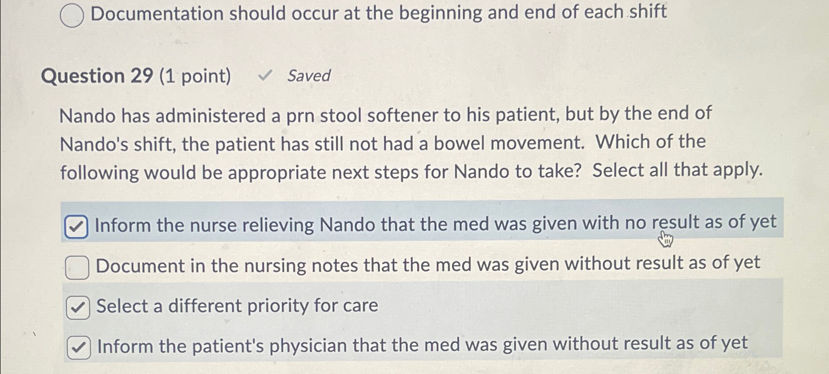 Solved Documentation should occur at the beginning and end | Chegg.com