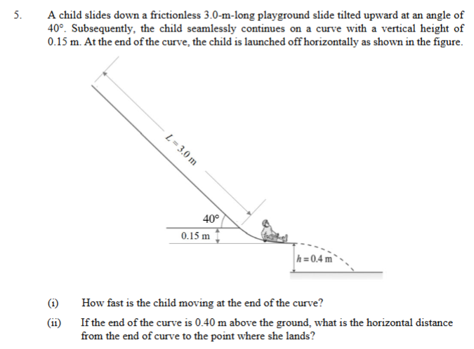 Solved 5. ﻿A child slides down a frictionless 3.0 -m-long | Chegg.com