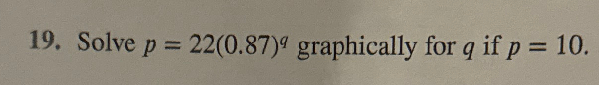 Solved Solve p=22(0.87)q ﻿graphically for q ﻿if p=10. | Chegg.com