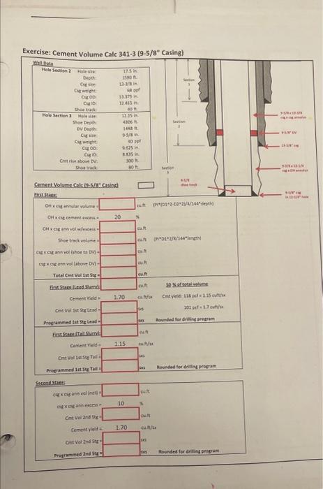 Exercise: Cement Volume Caic 341-3 (9-5/8 Casing) | Chegg.com