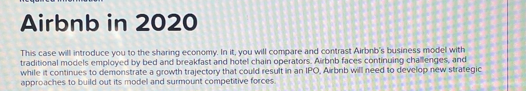 Solved Airbnb in 2020This case will introduce you to the | Chegg.com