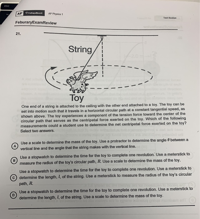 Solved esc AP CollegeBoard AP Physics 1 Test Bohet | Chegg.com