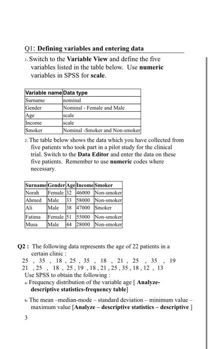 Solved Q1: Defining variables and entering data 1. Switch to | Chegg.com