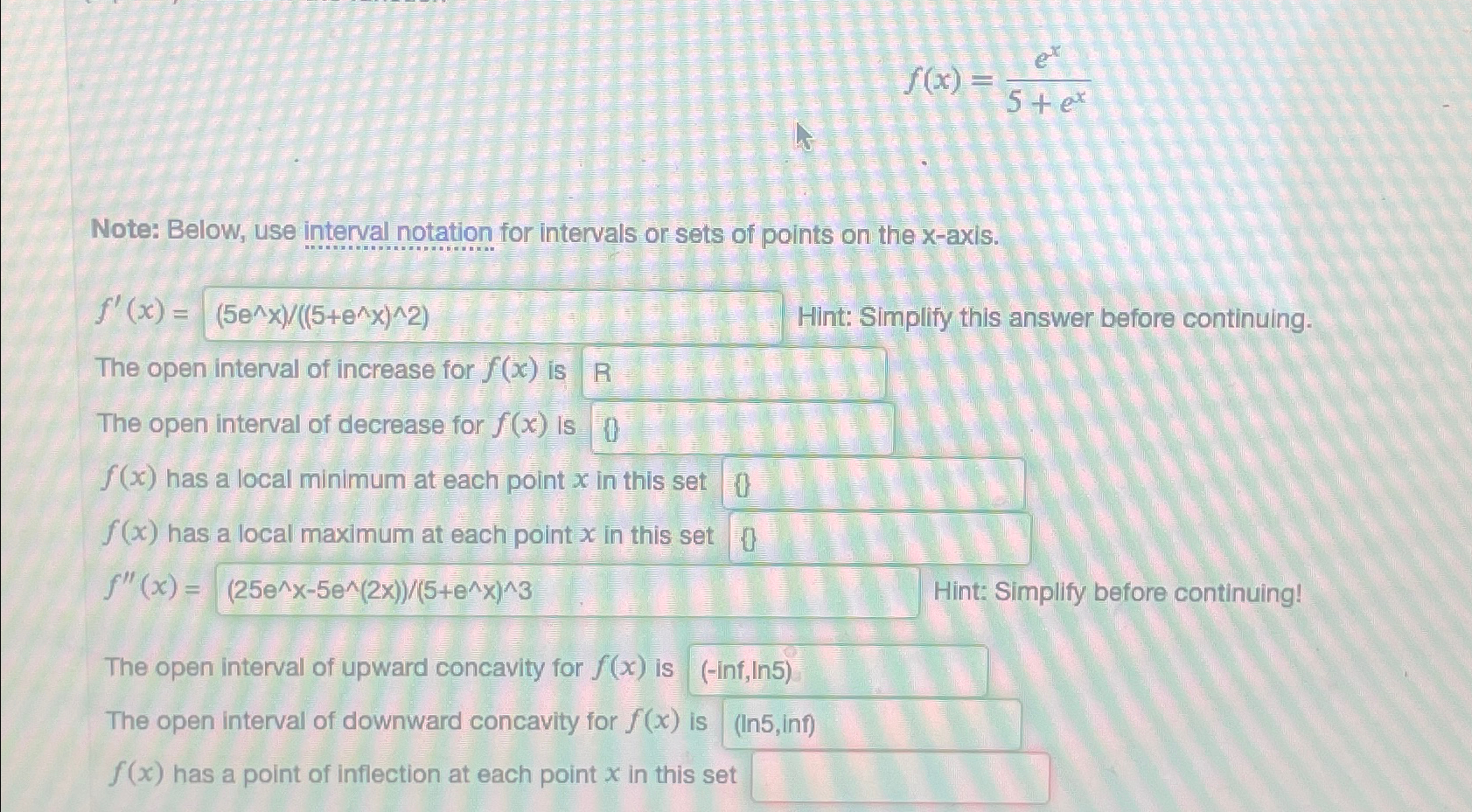 Solved f(x)=ex5+exf(x) ﻿has a point of inflection at each | Chegg.com