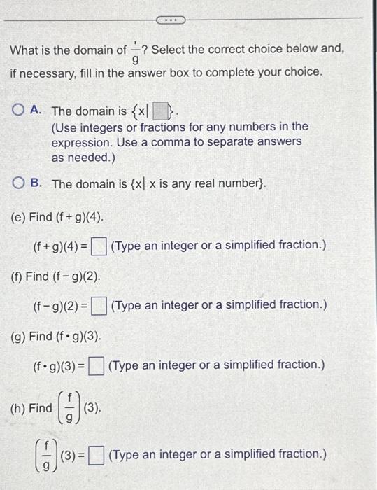 Solved For the given functions f and g, complete parts | Chegg.com