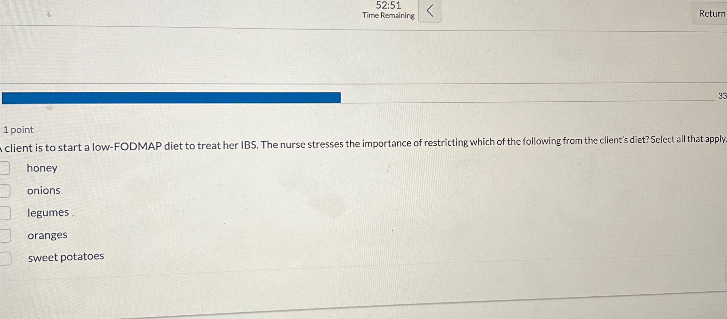 Solved 52:51 ﻿Time Remaining Return 1 ﻿point client is to | Chegg.com