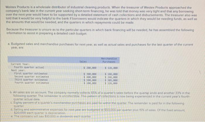Solved Westex Products is a wholesale distributor of | Chegg.com