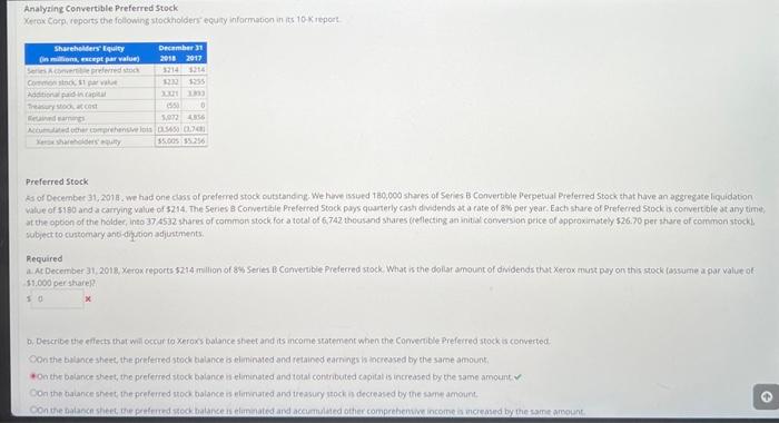 Solved Analyzing Convertble Preferred Stock Xerex comp | Chegg.com