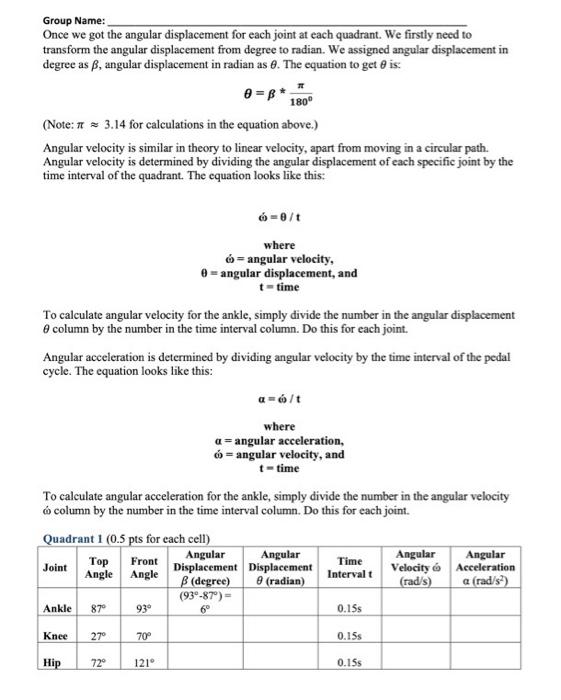 Solved KIN 158: Biomechanics Group Name: Angular Velocity (4 | Chegg.com