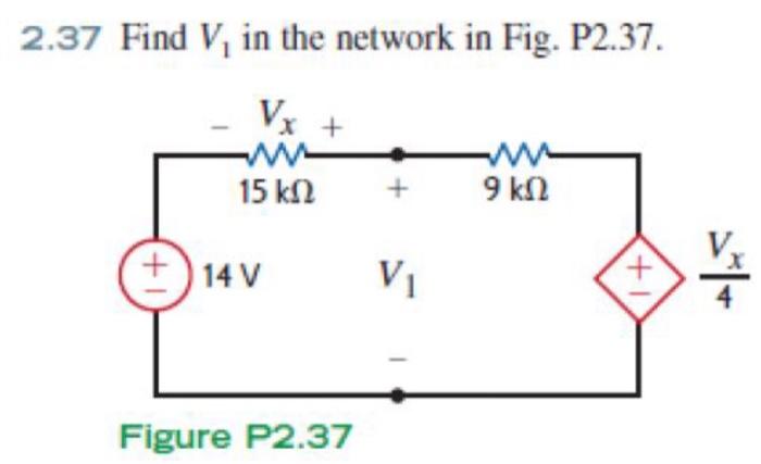 Solved 2.37 Find V, in the network in Fig. P2.37. Vx + 15 ΚΩ | Chegg.com
