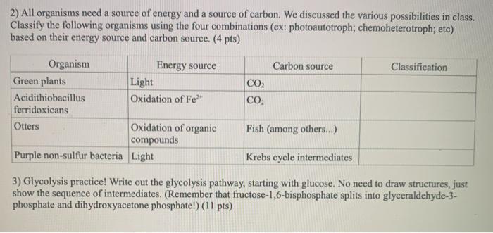 Solved 2) All organisms need a source of energy and a source | Chegg.com