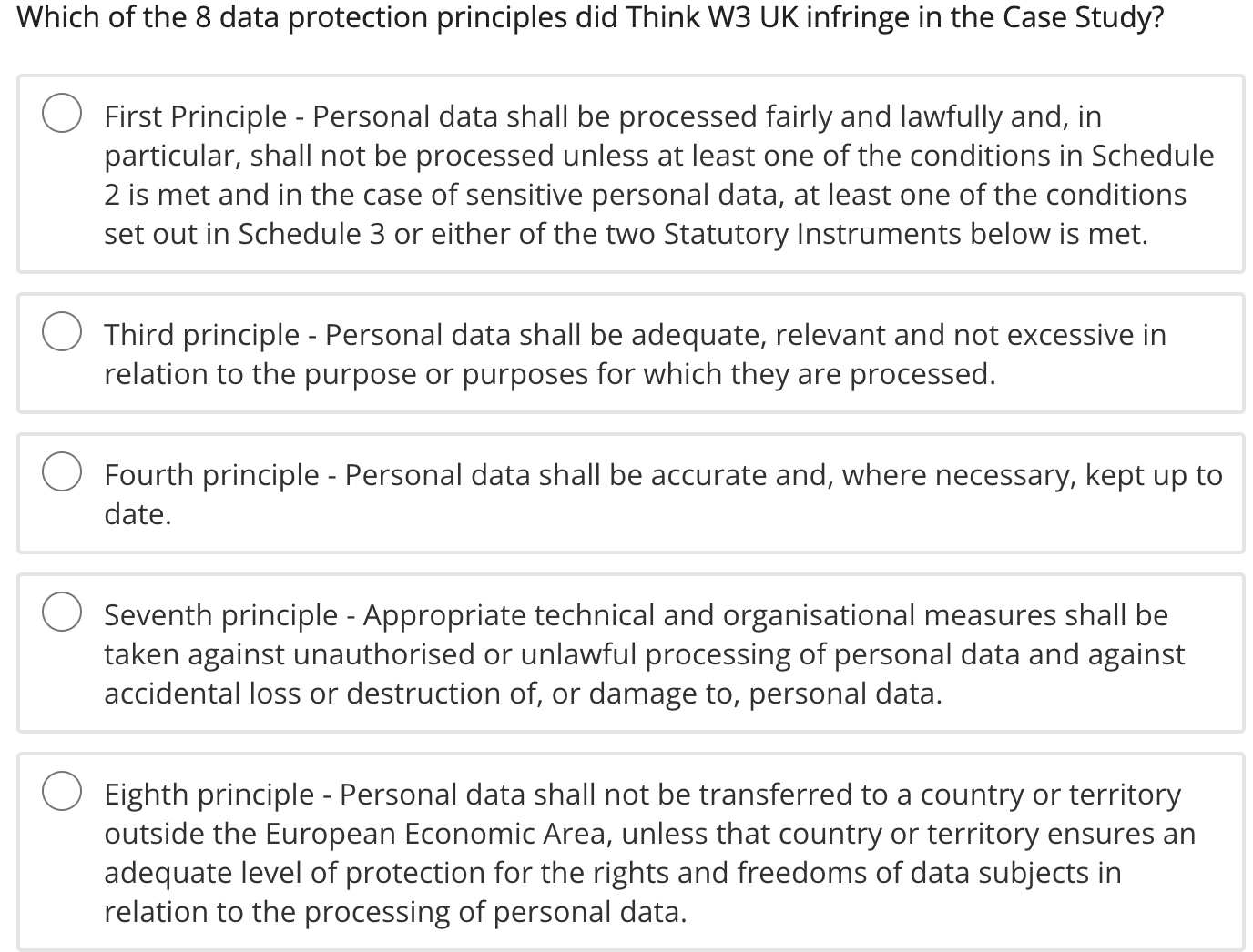 Solved Which of the 8 ﻿data protection principles did Think | Chegg.com