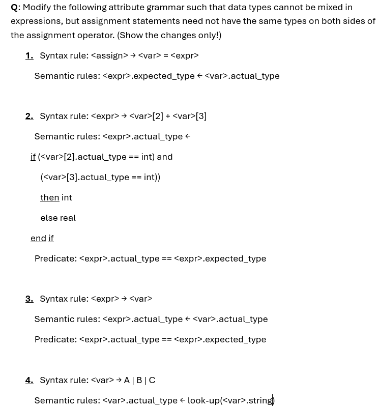 Q: Modify the following attribute grammar such that | Chegg.com