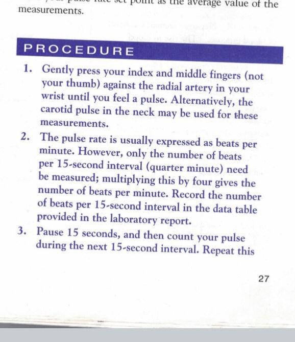 1. Calculate your average pulse rate: pulses/minute | Chegg.com