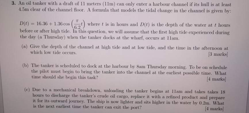 Solved 3. An oil tanker with a draft of 11 meters (11m) can | Chegg.com