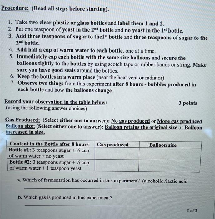 Solved 4. Anaerobic respiration/fermentation by yeast Yeast | Chegg.com
