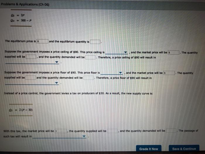 Solved Problems & Applications (Ch 06) es = 2P On = 300-P | Chegg.com