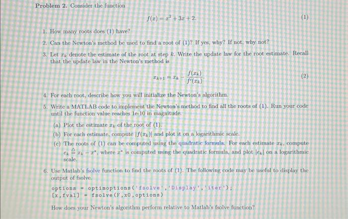 Solved Problem 2. Consider the function f(x)=x2+3x+2 1. How | Chegg.com