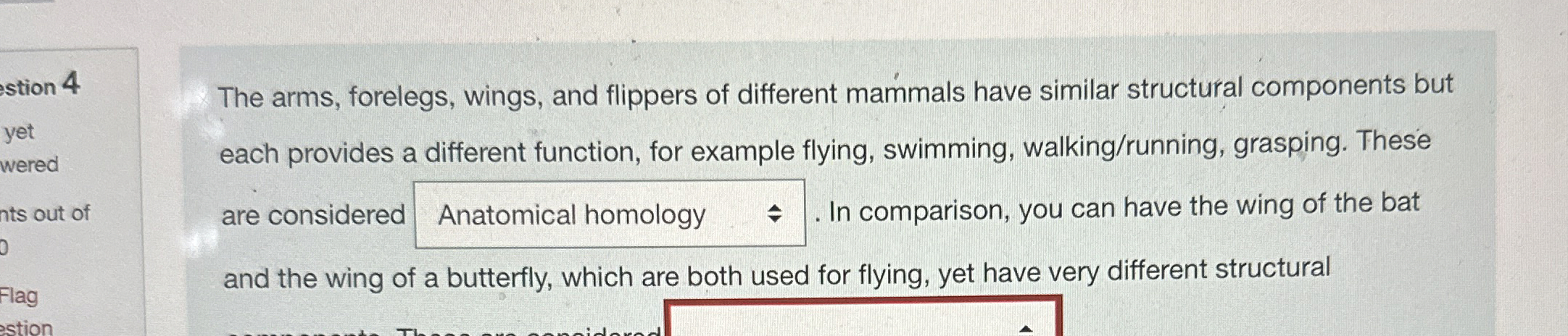 Solved The arms, forelegs, wings, and flippers of different | Chegg.com