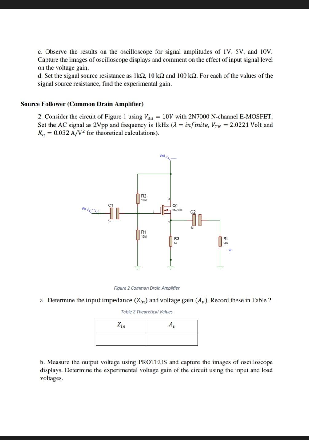 Figure 1 Common Source Amplifier a. Compute | Chegg.com