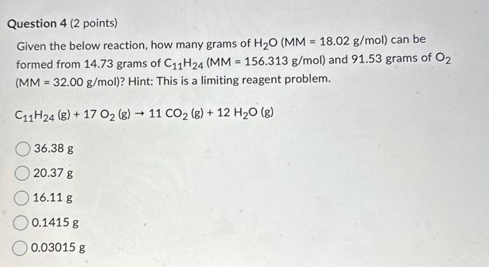 Solved Given the below reaction, how many grams of | Chegg.com