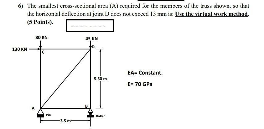 Solved 6) The smallest cross-sectional area (A) required for | Chegg.com