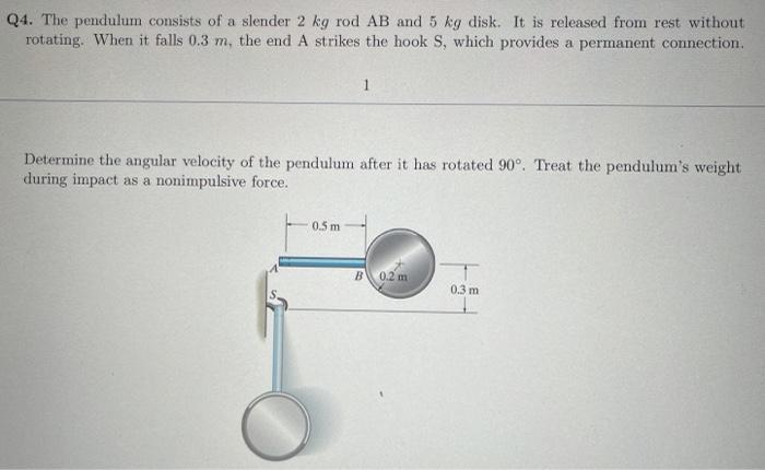 Solved Q4. The pendulum consists of a slender 2 kg rod AB | Chegg.com