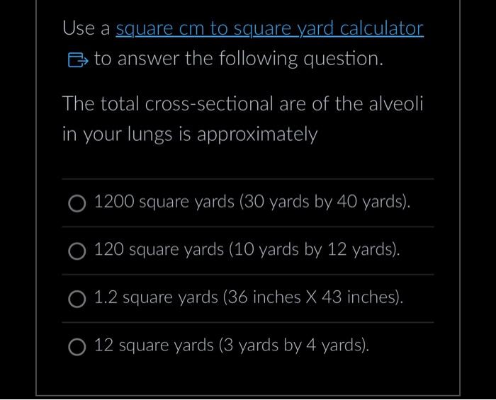 Solved Use a square cm to square yard calculator to answer | Chegg.com